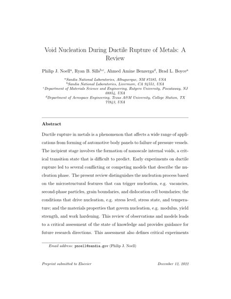 Pdf Void Nucleation During Ductile Rupture Of Metals A Review