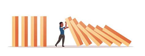 도미노 효과 위기 관리 연쇄 반응 금융 개입 갈등 방지 개념 수평 전체 길이를 중지 아프리카 계 미국인 사업가 도미노 효과에