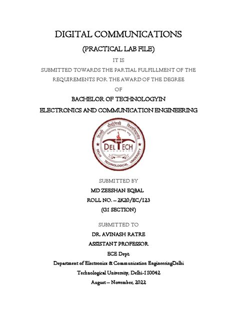 Digital Communication Lab File Digital Communications Practical Lab File It Is Submitted