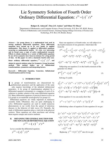 Pdf Lie Symmetry Solution Of Fourth Order Nonlinear Ordinary