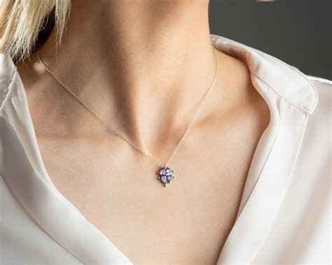 Amethyst Birthstone Necklace February Birth Flower Necklace