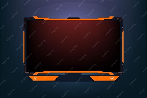 주황색 모양과 온라인 버튼이 있는 독창적인 디스플레이 프레임 테두리 장식 어두운 배경의 미래 지향적인 게임 화면 패널 디자인 온라인 게이머를 위한 라이브 스트리밍 프레임