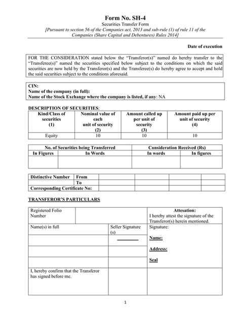 Sh 4 Share Transfer Formpdf