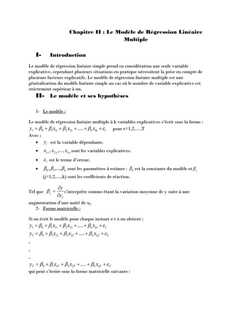 Solution Le Modele De Regression Lineaire Multiple Exercice Pratique