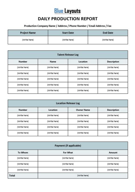 Daily Production Report Template 02 Blue Layouts