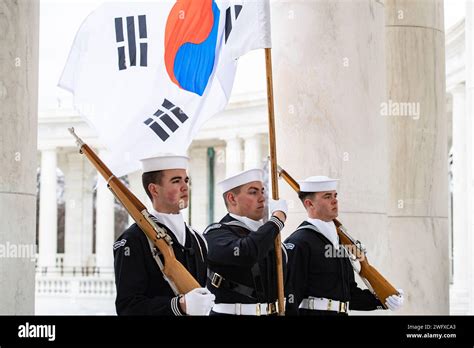 A Color Guard From The U S Navy Carry The Flag Of The Republic Of Korea In The Memorial