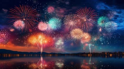A Celebratory Fireworks Display Lighting Up The Night Sky In Vibrant