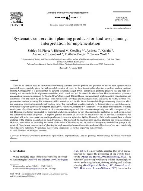 Pdf Systematic Conservation Planning Products For Land Use Pbr