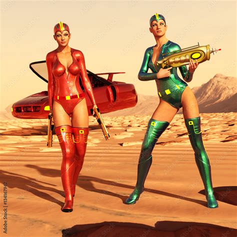 Sexy Female Sci Fi Astronauts Stock Illustration Adobe Stock
