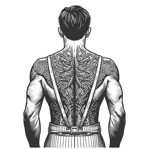 Yakuza Warrior With Full Back Tattoo Raster Stock Image Image Of