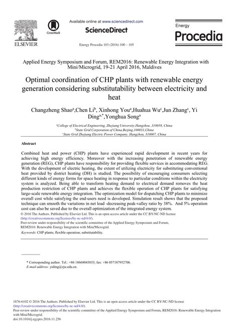 Pdf Optimal Coordination Of Chp Plants With Renewable Energy Generation Considering