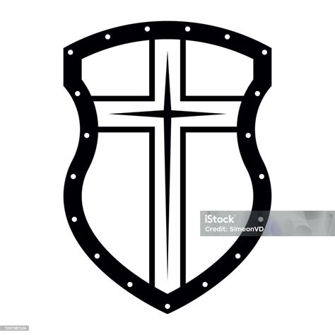 기독교 십자가와 믿음의 방패 교회 로고입니다 종교적 상징 창조적 인 기독교 아이콘 보호 안전 보안 기호 흑백 0명에 대한 스톡 벡터 아트 및 기타 이미지 Istock