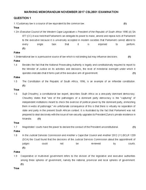 Marking Memorandum November 2017 Csl2601 Exam Marking Memorandum