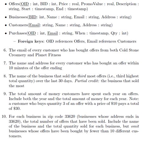 For Problems 6 10 Give An Sql Expression That