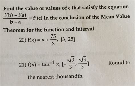 solved find the value or values of c that satisfy the
