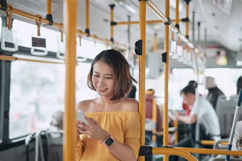 The Passenger Use Smartphone In The Bus Or Train Technology Lifestyle