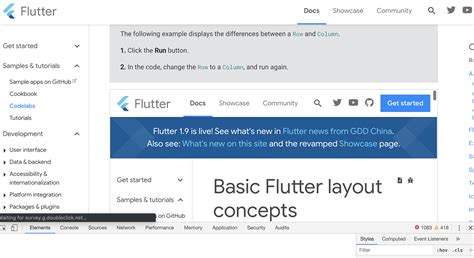 basic flutter layout concepts page issue p0 critical · issue 3098 · flutter website · github