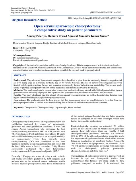 Open Versus Laparoscopic Cholecystectomy A Compara Pdf Medicine Gastroenterology