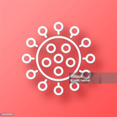 코로나 바이러스 세포 그림자가 있는 빨간색 배경의 아이콘 3차원 형태에 대한 스톡 벡터 아트 및 기타 이미지 3차원 형태