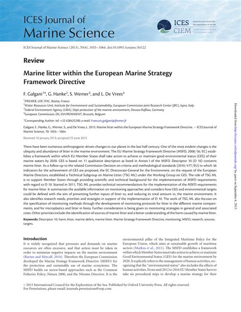 Pdf Marine Litter Within The European Marine Strategy Framework Directive