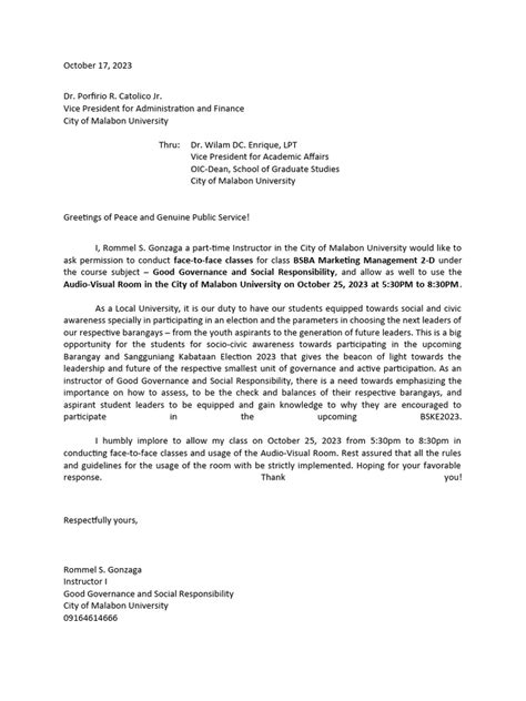 Request Letter For F2f And Usage Of Avr 1 Pdf