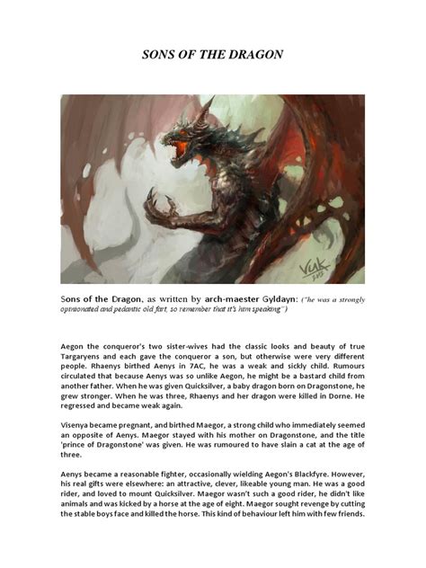 Sons Of The Dragon As Written By Arch Maester Gyldayn Pdf World Of