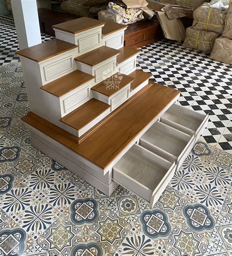 โต๊ะหมู่โมเดิร์น ขนาดลึก80ยาว115 สูง90ซม สีทูโทนวินเทจ แท่นวางพระ9 7 7 14นิ้ว รวมส่ง เคบี