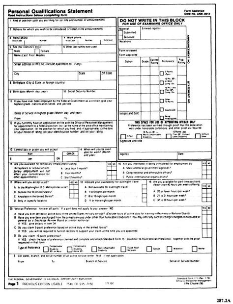 Sample Of Personal Qualifications Statement Standard Form
