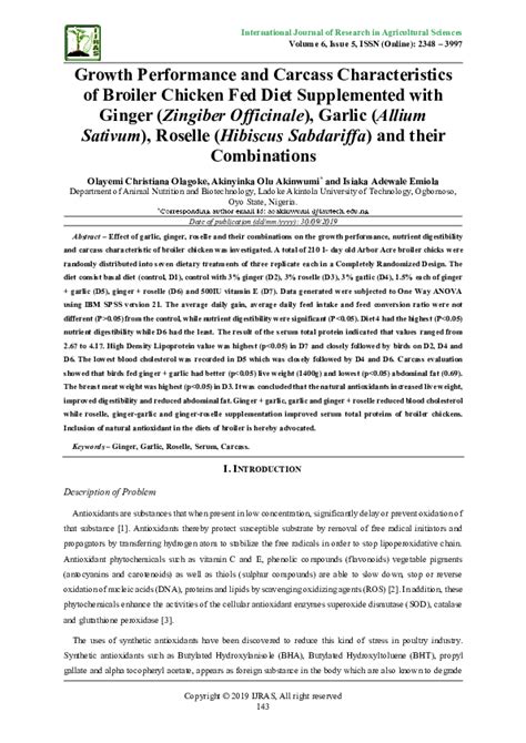 Pdf Growth Performance And Carcass Characteristics Of Broiler Chicken Fed Diet Supplemented