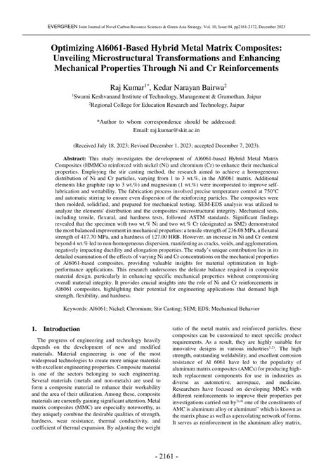 Pdf Optimizing Al6061 Based Hybrid Metal Matrix Composites Unveiling Microstructural