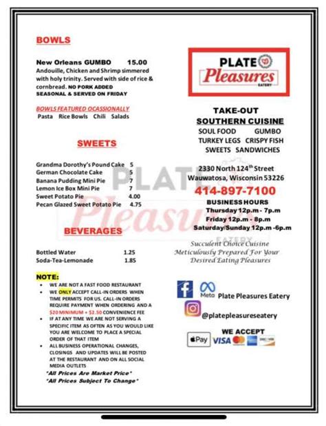 Plate Pleasures Eatery Menu In Wauwatosa Wisconsin Usa
