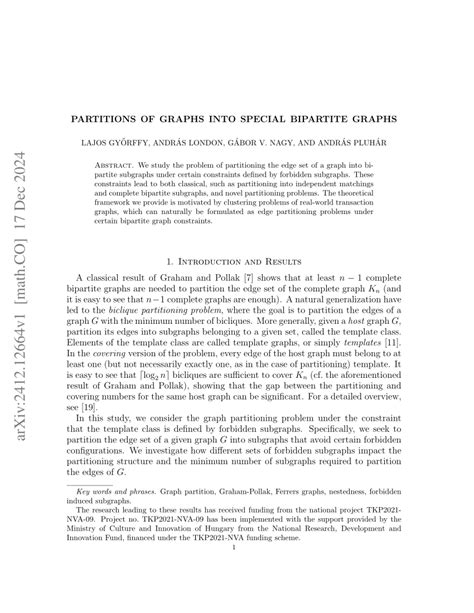 Pdf Partitions Of Graphs Into Special Bipartite Graphs