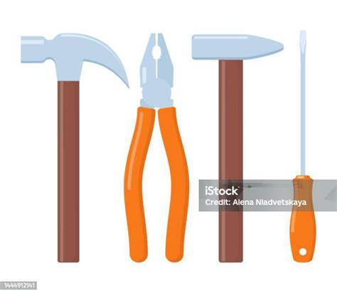 작업 도구 모음 수리 및 건설 도구 아이콘 세트입니다 망치 펜치 파일 스크루 드라이버 렌치 벡터 평면 그림입니다 강철에 대한