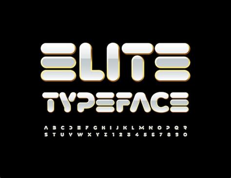 엘리트 서체 금색 및 흰색 알파벳 문자 및 숫자 설정 광택 테크노 글꼴 프리미엄 벡터