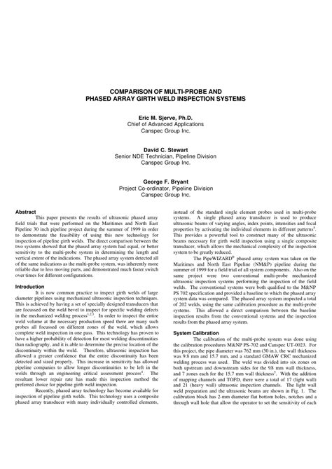 Pdf Comparison Of Multi Probe And Phased Array Girth Weld Inspection Systems