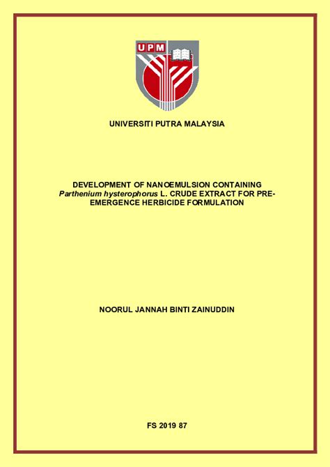 Pdf Development Of Nanoemulsion Containing Parthenium Hysterophorus L Crude Extract For Pre