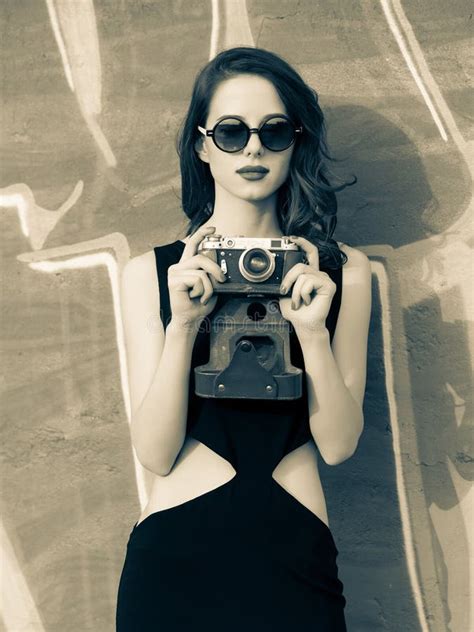 Beautiful Redhead Women With Retro Camera Stock Image Image Of Women Modern