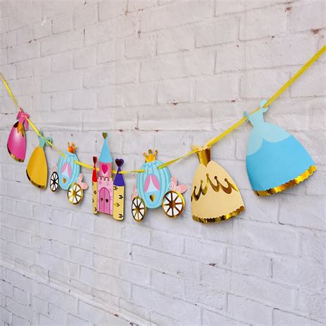 Badu Bg Флаг на принцеса за рожден ден на деца дърпащ замък гирлянд от тиква за кола флаг за