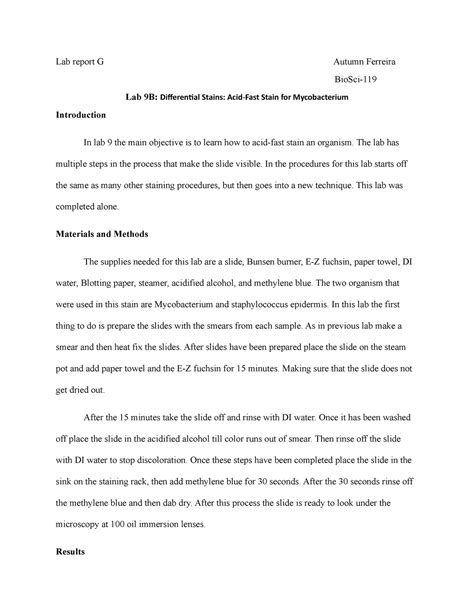 Lab Report G Paper Lab Report G Autumn Ferreira Biosci Lab 9b