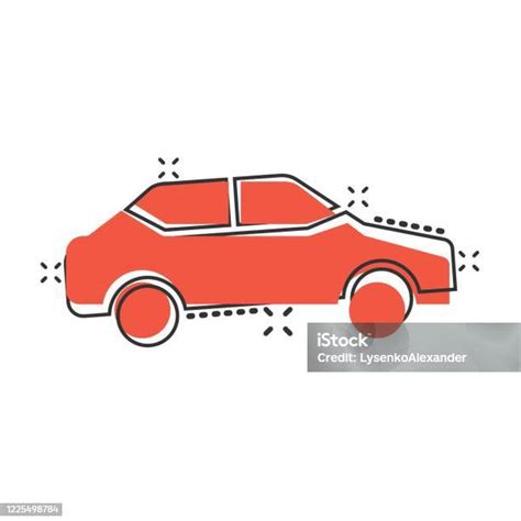 만화 스타일의 자동차 아이콘입니다 흰색 고립 된 배경에 자동차 자동차 만화 벡터 일러스트 레이션 세단 스플래시 효과 비즈니스 컨셉 0명에 대한 스톡 벡터 아트 및 기타
