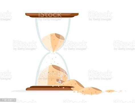 깨진 모래 시계 색 아이콘입니다 모래가 쏟아져 나온다 흰색 배경에 격리된 플랫 벡터 그림입니다 골동품 시간 측정 투명 유리 깨짐에 대한 스톡 벡터 아트 및 기타 이미지