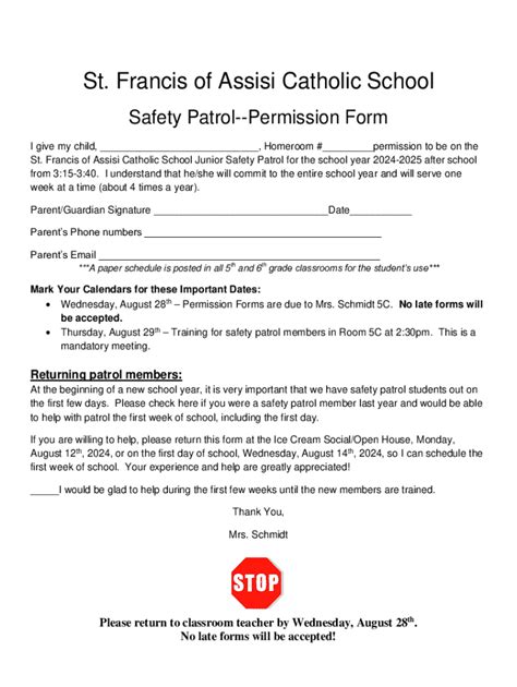 Fillable Online St Francis Of Assisi Catholic School Safety Patrol