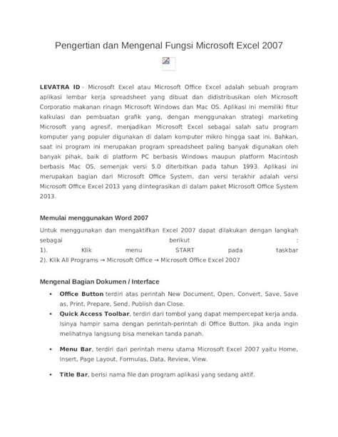 Doc Pengertian Dan Mengenal Fungsi Microsoft Excel 2007 Dokumen Tips