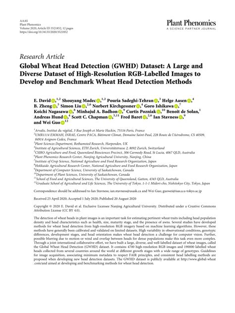 PDF Global Wheat Head Detection GWHD Dataset A Large And Diverse Dataset Of High Resolution