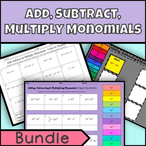 Add Subtract And Multiply Monomials Activity Bundle By Heather Ritter