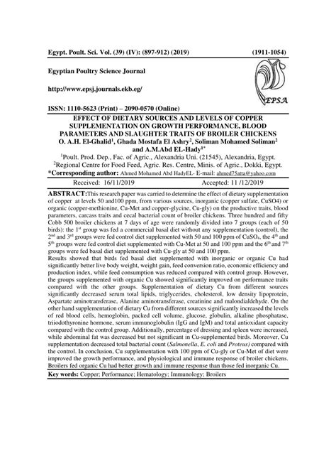 Pdf Effect Of Dietary Sources And Levels Of Copper Supplementation On Growth Performance