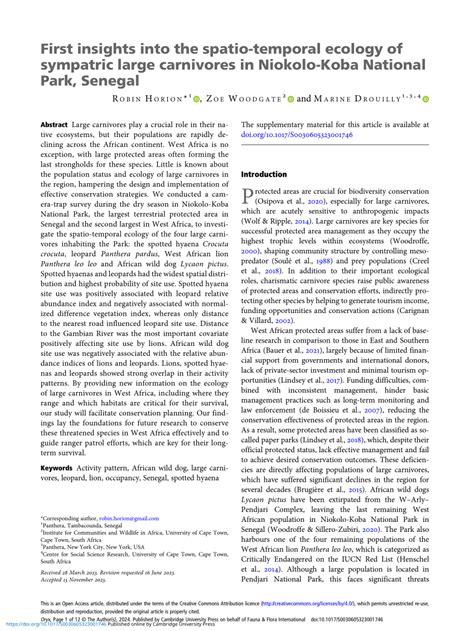 Pdf First Insights Into The Spatio Temporal Ecology Of Sympatric Large Carnivores In Niokolo