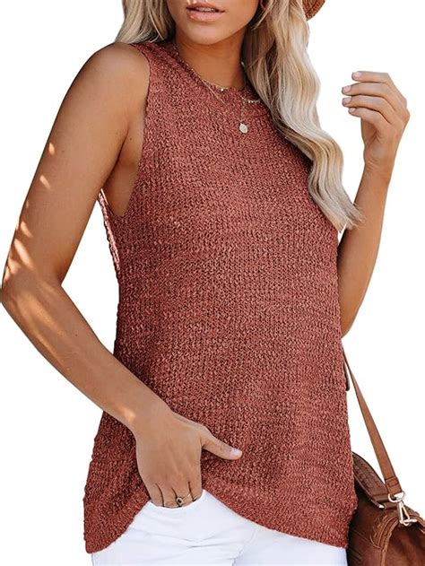 Womens Summer Sleeveless Tunic Top Flowy Sweater Tank Blouses Back Closure Shirt Casual Crochet