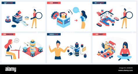 Visualization And Online Data Collection Analytics Idea Development And Security Set Vector