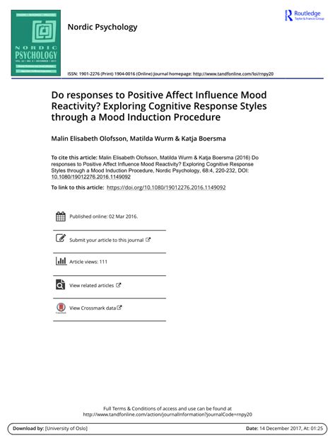 Pdf Do Responses To Positive Affect Influence Mood Reactivity